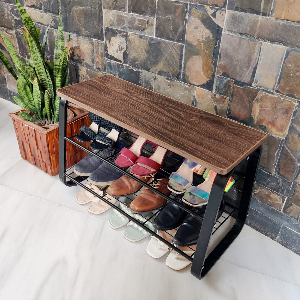 relaxsit 3 Tier Shoe Rack Bench with Metal Frame, Wire Shelves Wood Se ...